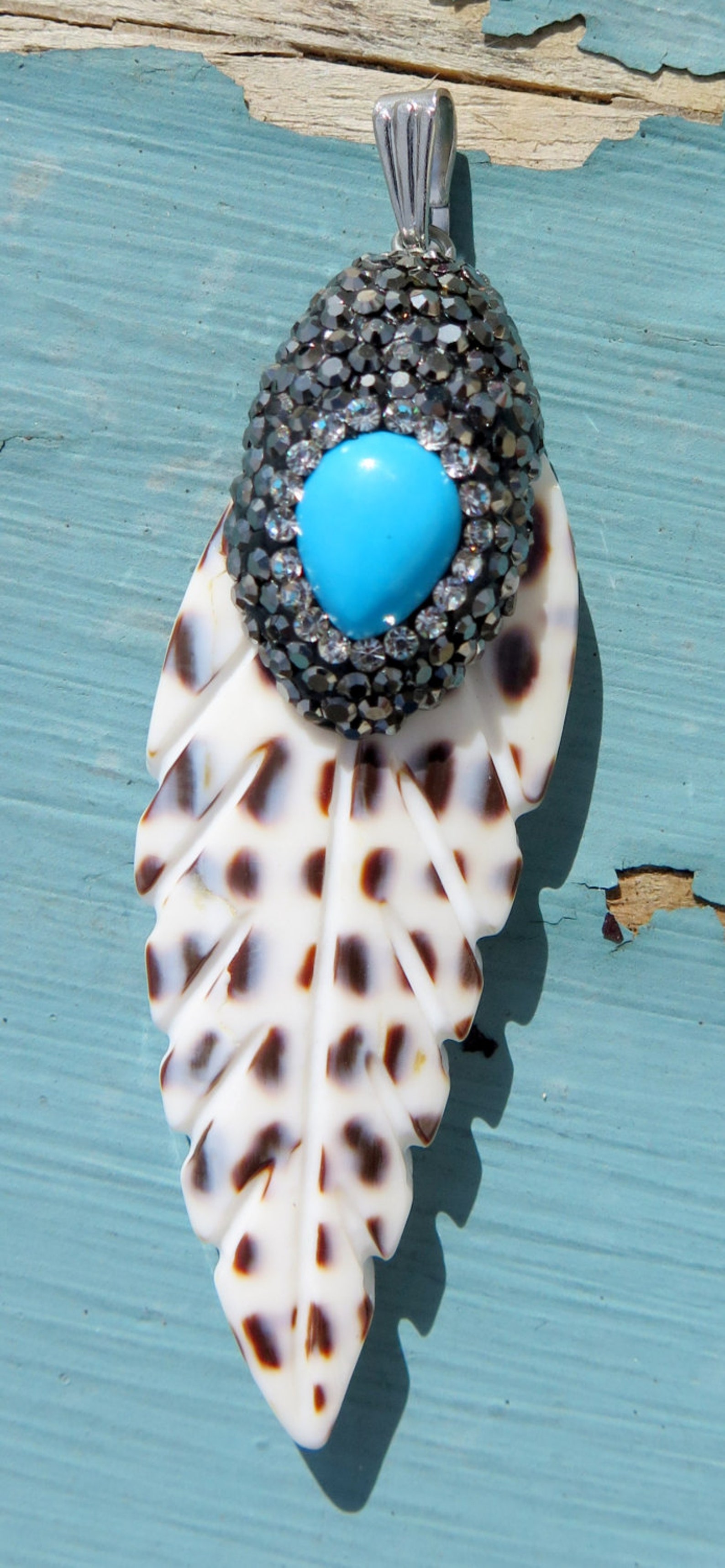 Conch Shell Pendant, 1pc Conch Shell Pendant With Crystals and Dyed ...