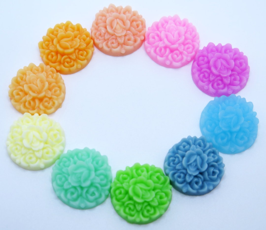Rosebud Flower Cabochons, Resin 10 Color Sampler Pack, 17mm Resin ...