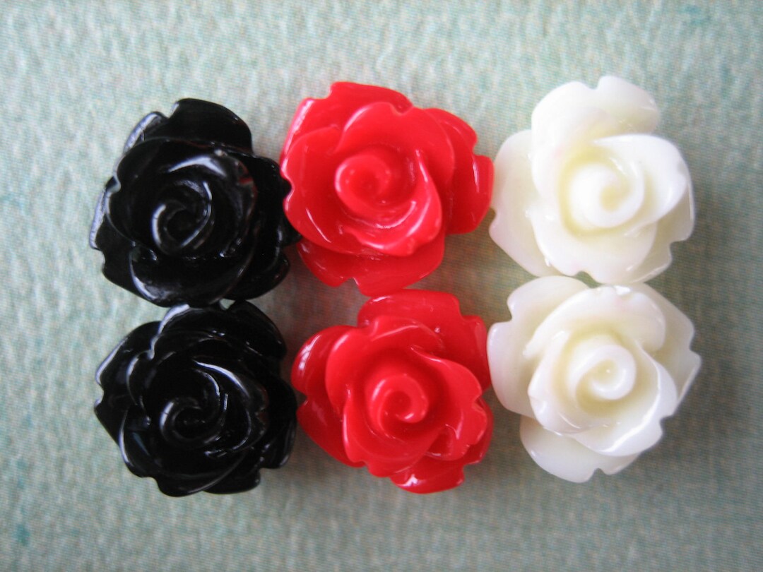Red Roses, 6PCS Mini Rose Flower Cabochons, 10mm Resin Rose Cabochons ...
