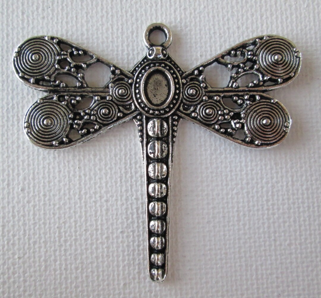Dragonfly Charm, Large Dragonfly Pendant, Antique Silver Dragonfly ...