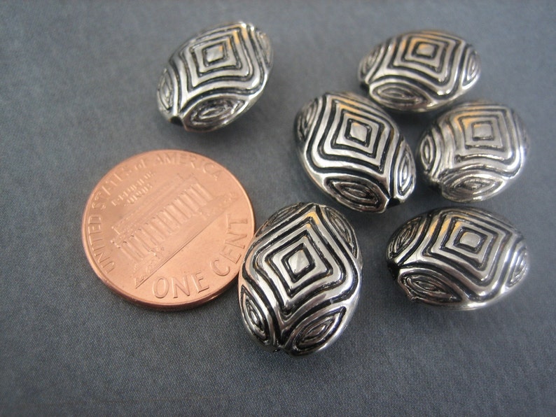 Oval Beads Pewter Beads 10 Pieces Geometric Design - Etsy