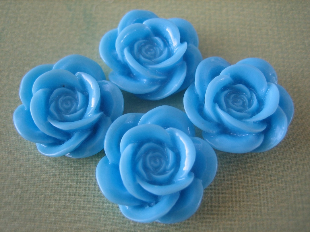 4PCS Light Blue Resin Rose Flower Cabochons, 18mm Cabochons, Crafts for ...