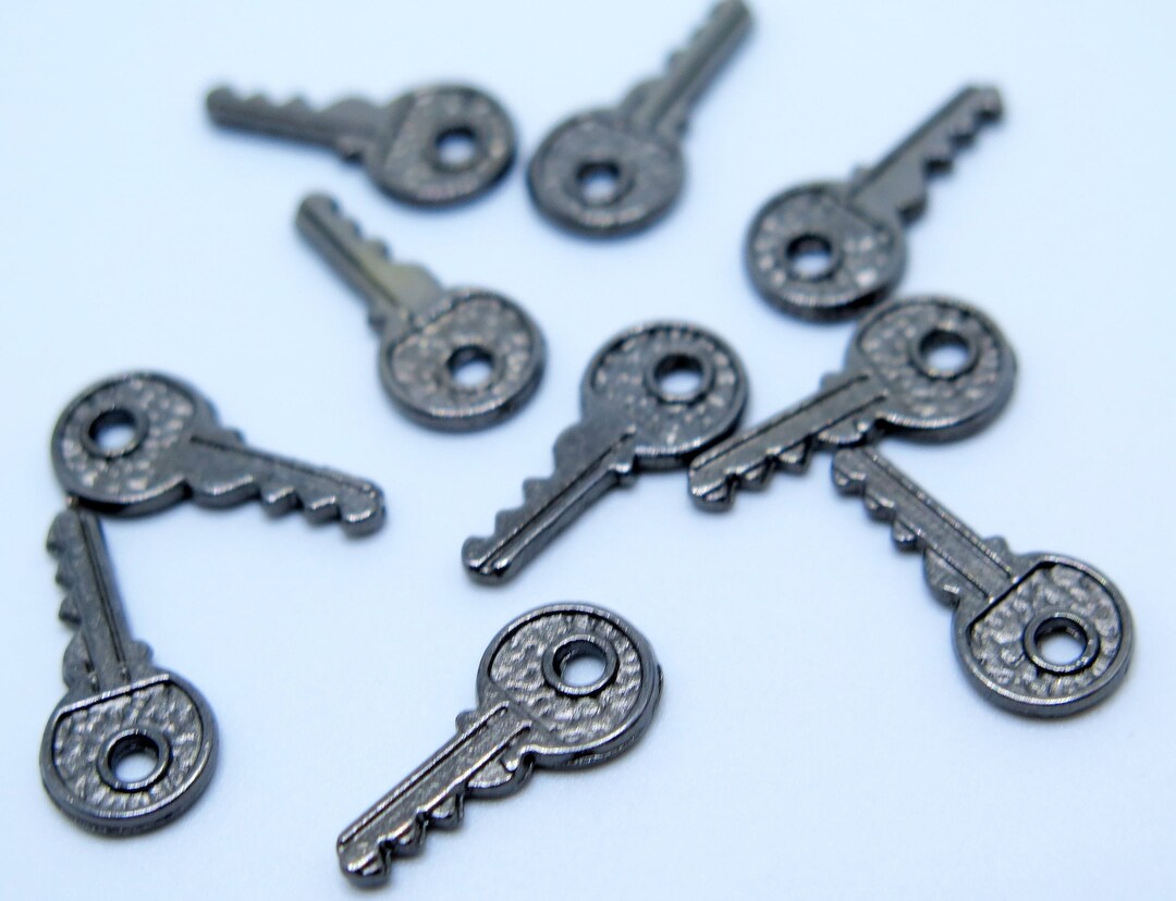 Key Charms, Gunmetal Keys, Mini Key Charms, Mini Keys, 10pcs, 15x7mm ...