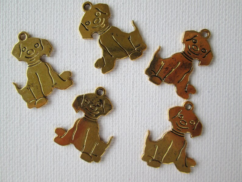 Dog Pendant, Gold Dog Charms, Gold Toned Dog Pendants, 5pcs 28x22mm Dog ...