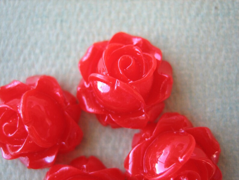 Red Roses, Rose Cabochons, Resin Roses, DIY 4pcs Cabbage Rose Flower ...