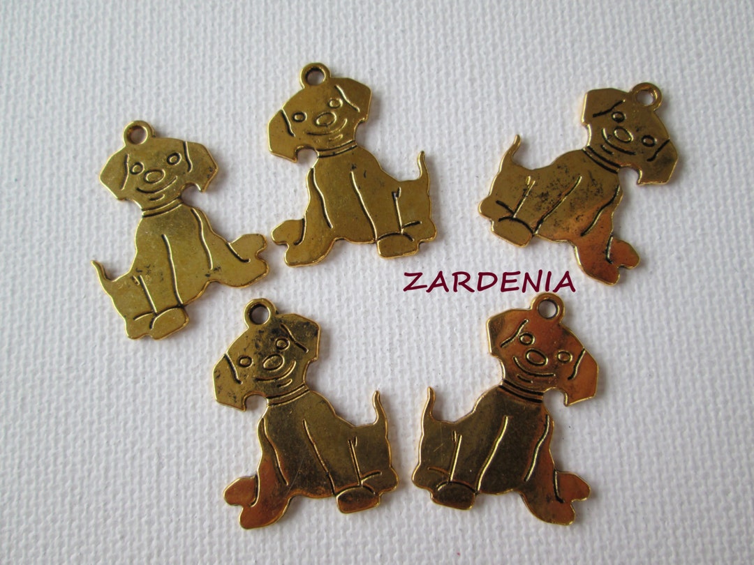 Dog Pendant, Gold Dog Charms, Gold Toned Dog Pendants, 5pcs 28x22mm Dog ...