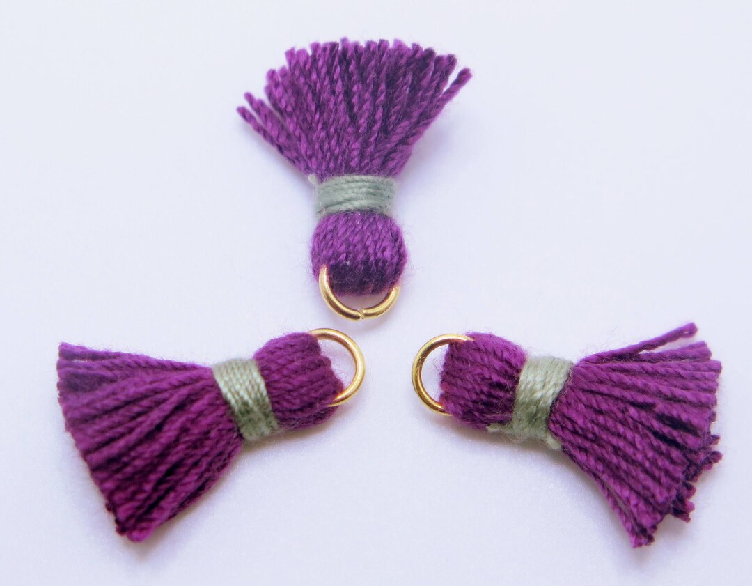 Purple Tassels With Olive Binding, Gold Plated Jump Ring Tassels, Small ...
