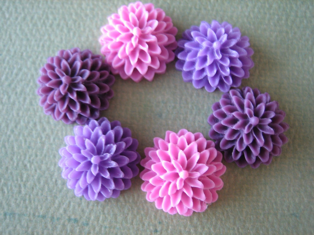 Flower Cabochons, 6pcs Mixed Color Sampler Pack, Violet, Lilac and Pink ...