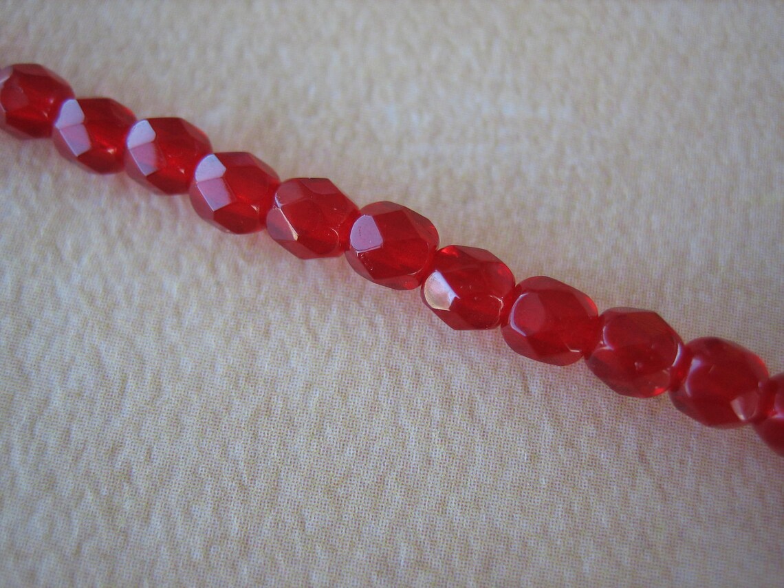Czech Glass Bed Red Czech Glass Beads 38pcs Fire Polished - Etsy
