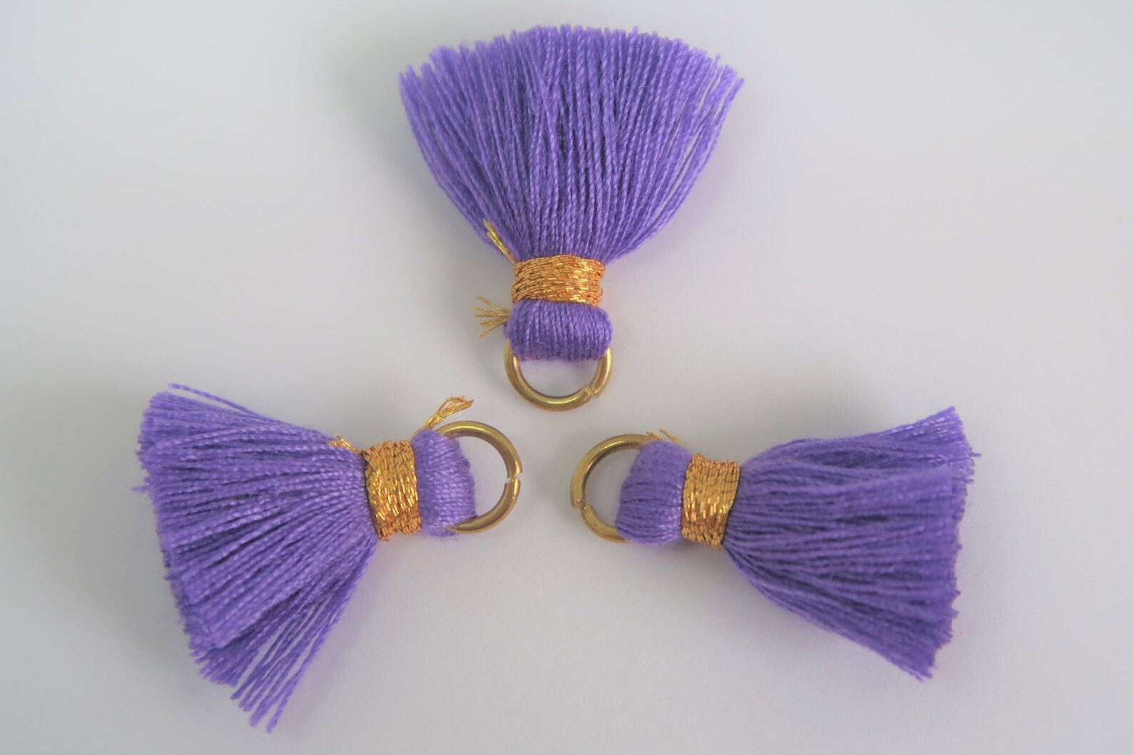 Purple Tassels, Cotton Tassels, Gold Toned Jump Rings and Gold Binding ...
