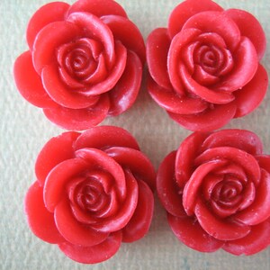Red Roses, Resin Roses, 18mm Red Roses, 4pcs Rose Flower Cabochons, Red ...
