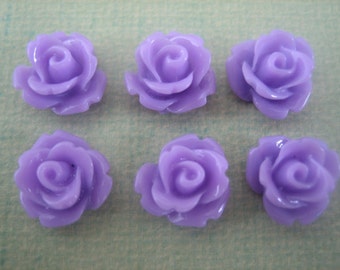 Lilac Purple Mini Rose Flower Cabochons, 6pcs Resin Mini Roses, 10mm ...