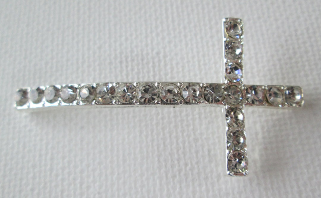 Cross Charm Connector, Silver Toned Cross With Clear Rhinestones ...