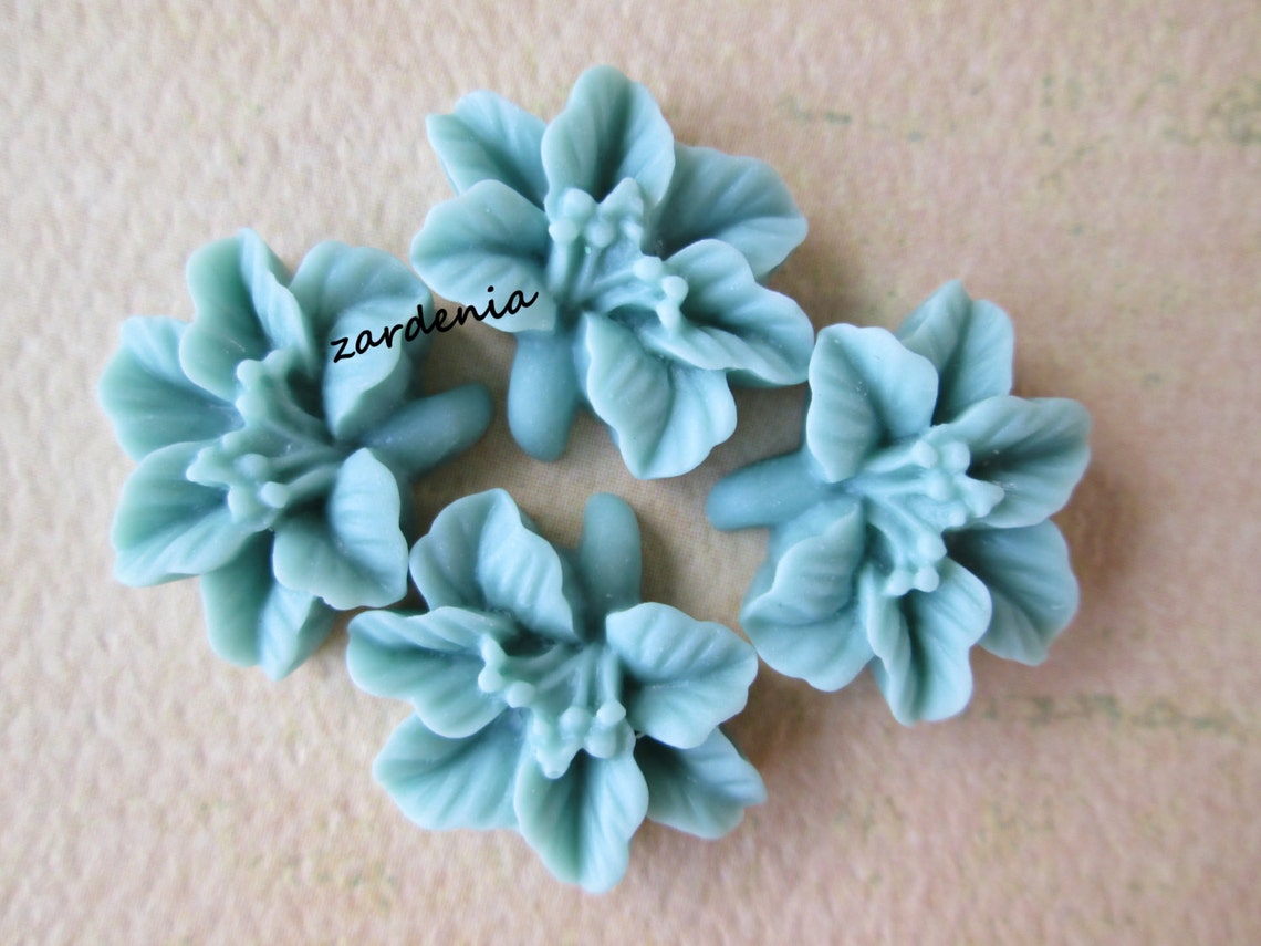 Slate Blue Flowers, 4pcs Lily Flower Cabochons, Resin Flower Cabochons ...