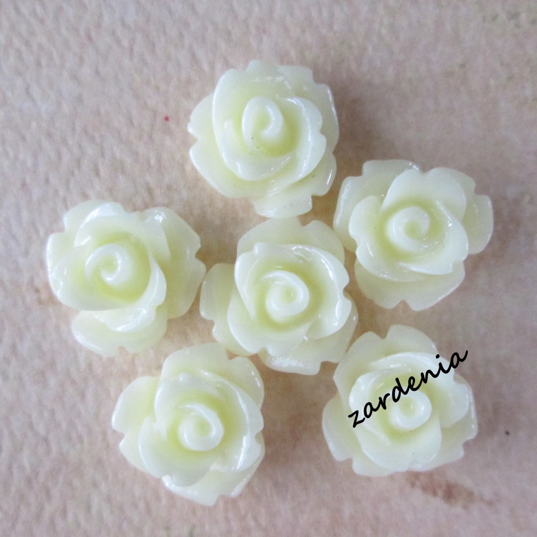 Mini Roses, Resin Roses, 6pcs Mini Rose Flower Cabochons, 10mm Ivory ...