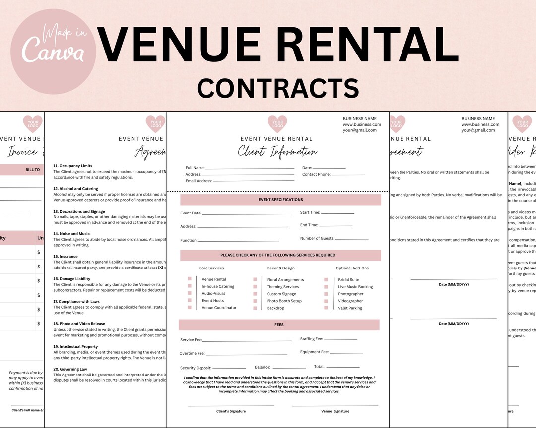 Venue Rental Forms Bundle | Wedding Venue Contract Template | Event ...