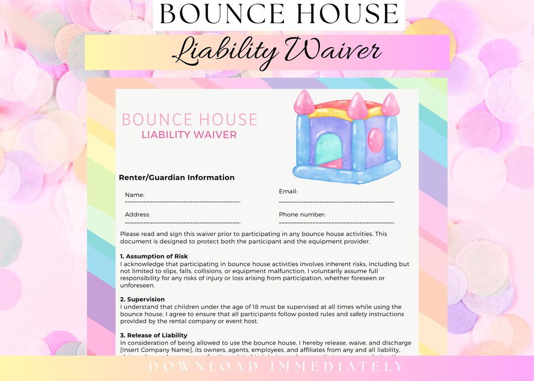 Bounce House Waiver Form | Bounce House Release of Liability Template ...