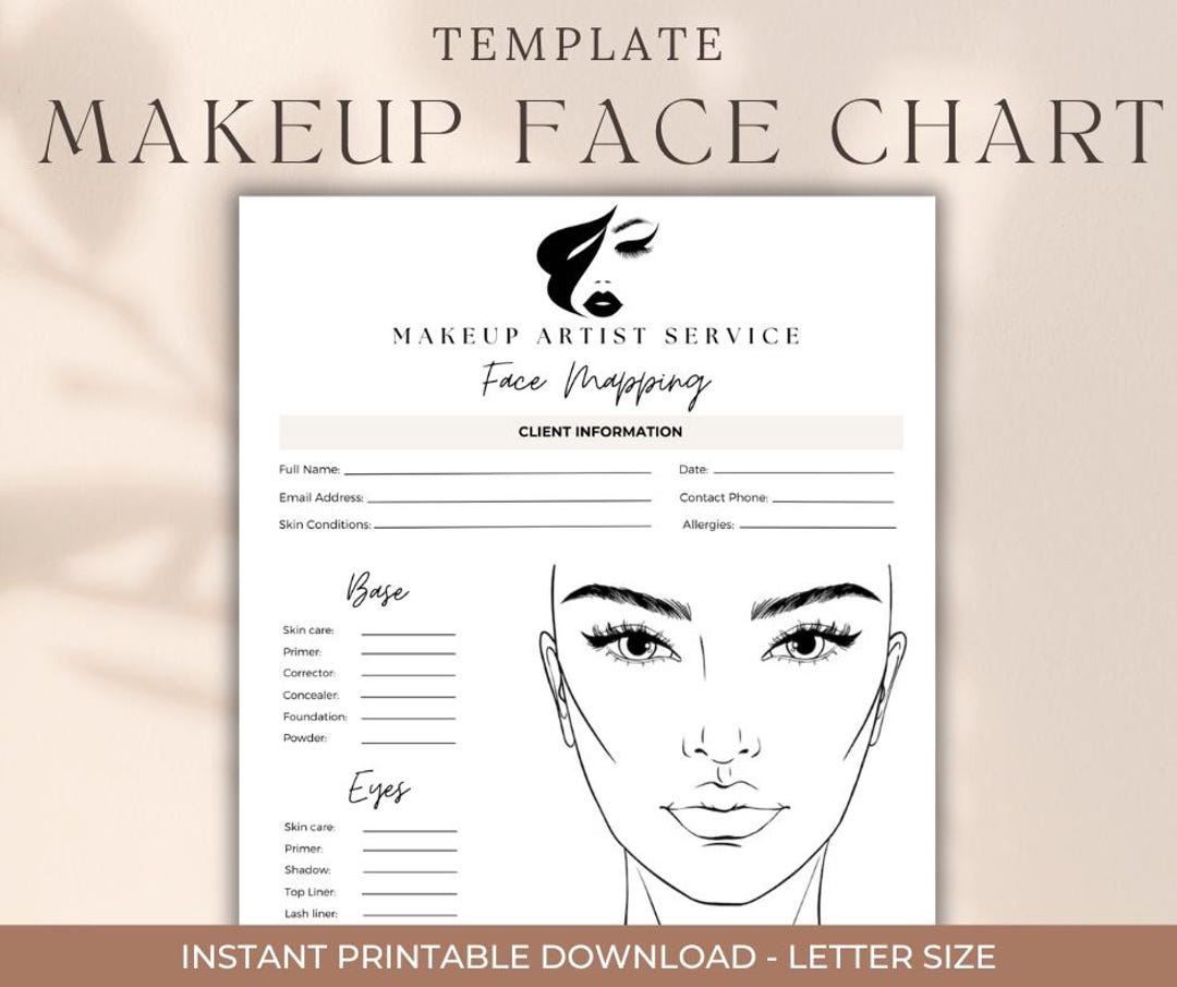 Makeup Chart Template, Professional MUA Form, Independent Artist Form ...