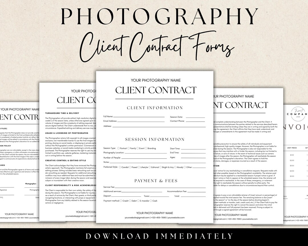Photography Client Agreement Template | Editable Photographer Contract ...