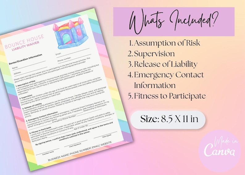 Bounce House Waiver Form | Bounce House Release of Liability Template ...