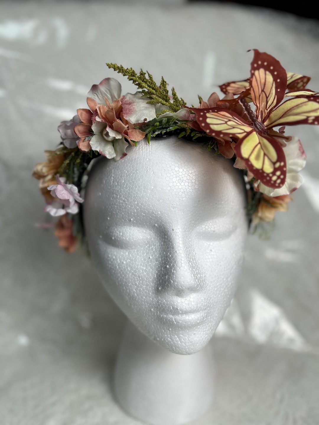 Romantic Butterfly Flower Crown Boho Floral Halo Handmade Fairycore ...