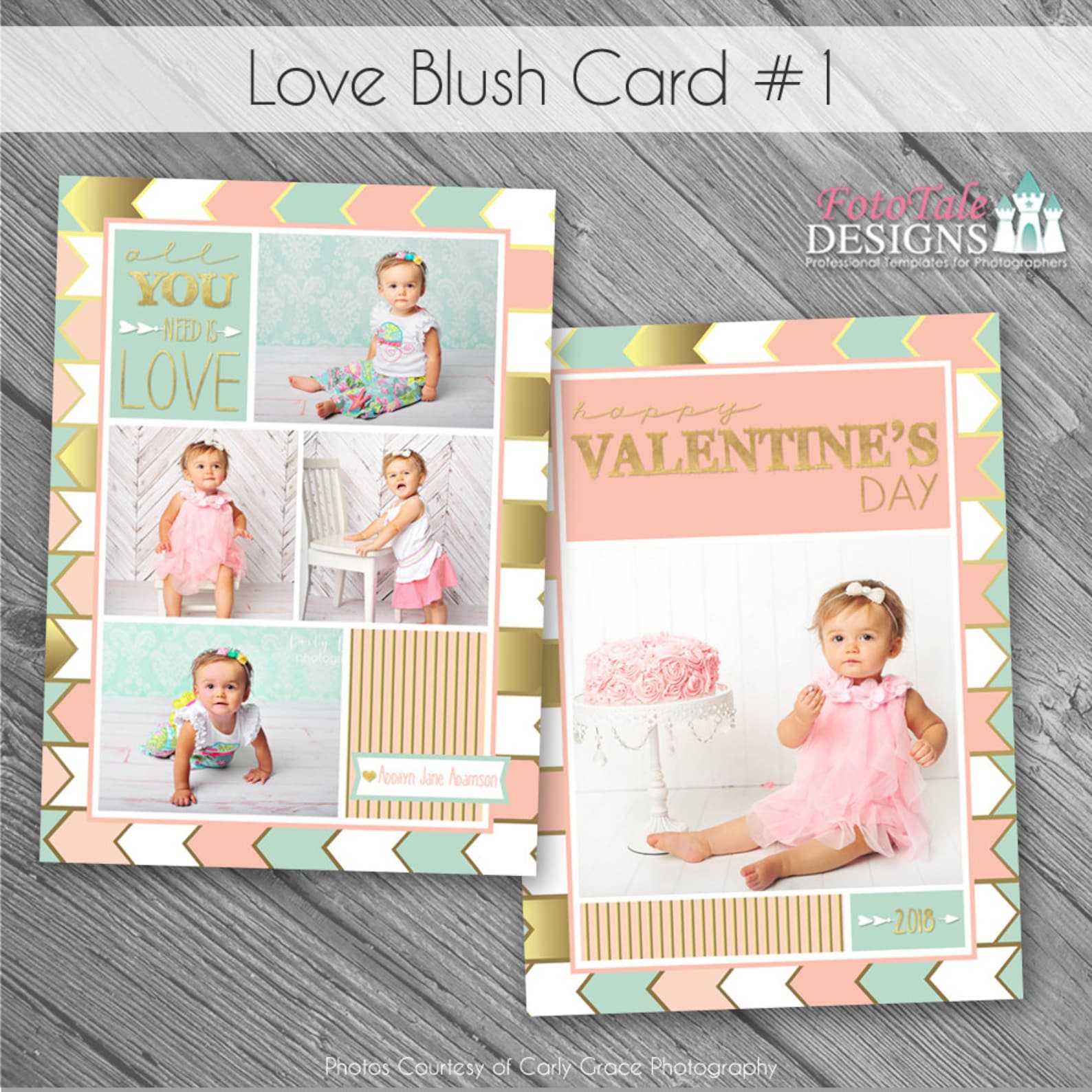 Love Blush Valentine Card No. 1 Custom 5x7 Photo Templates for ...