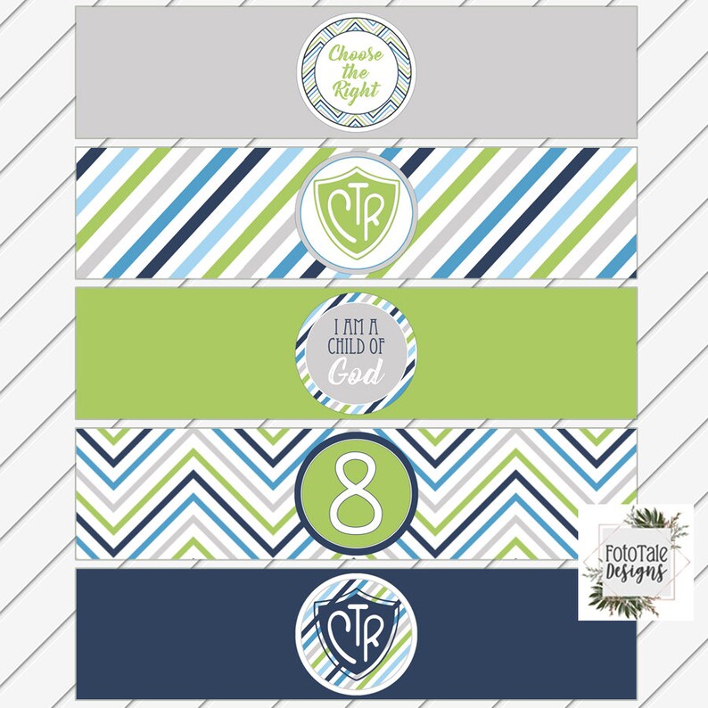 Printable Baptism Water Bottle Labels Navy Blue and Lime Green LDS ...