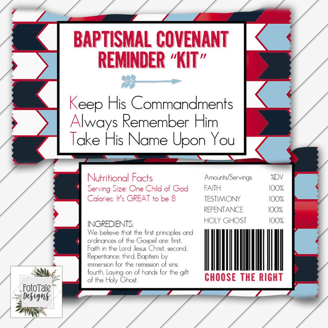 LDS Baptism Kit Kat Candy Wrapper Card, Digital Printable, Red Black ...