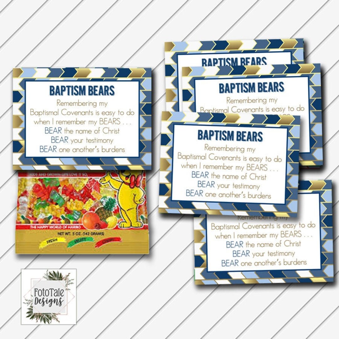 LDS Baptism Bears Tag, 2.5x3.5 Card, Digital Printable, Navy Blue and ...