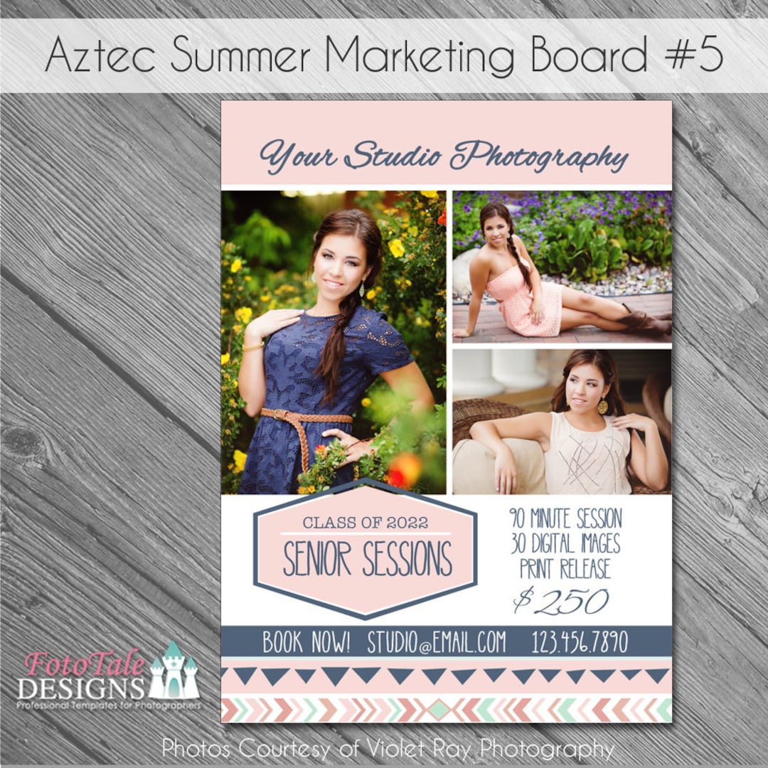 INSTANT DOWNLOAD - Aztec Summer Marketing Board 5- Custom 5x7 Photo Template - Senior Sessions ...