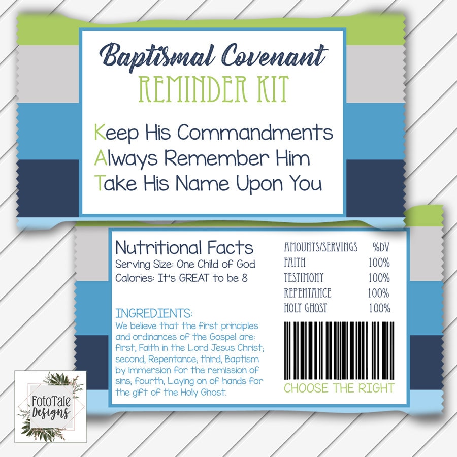 LDS Baptism Kit Kat Candy Wrapper Card, Digital Printable, Navy and ...