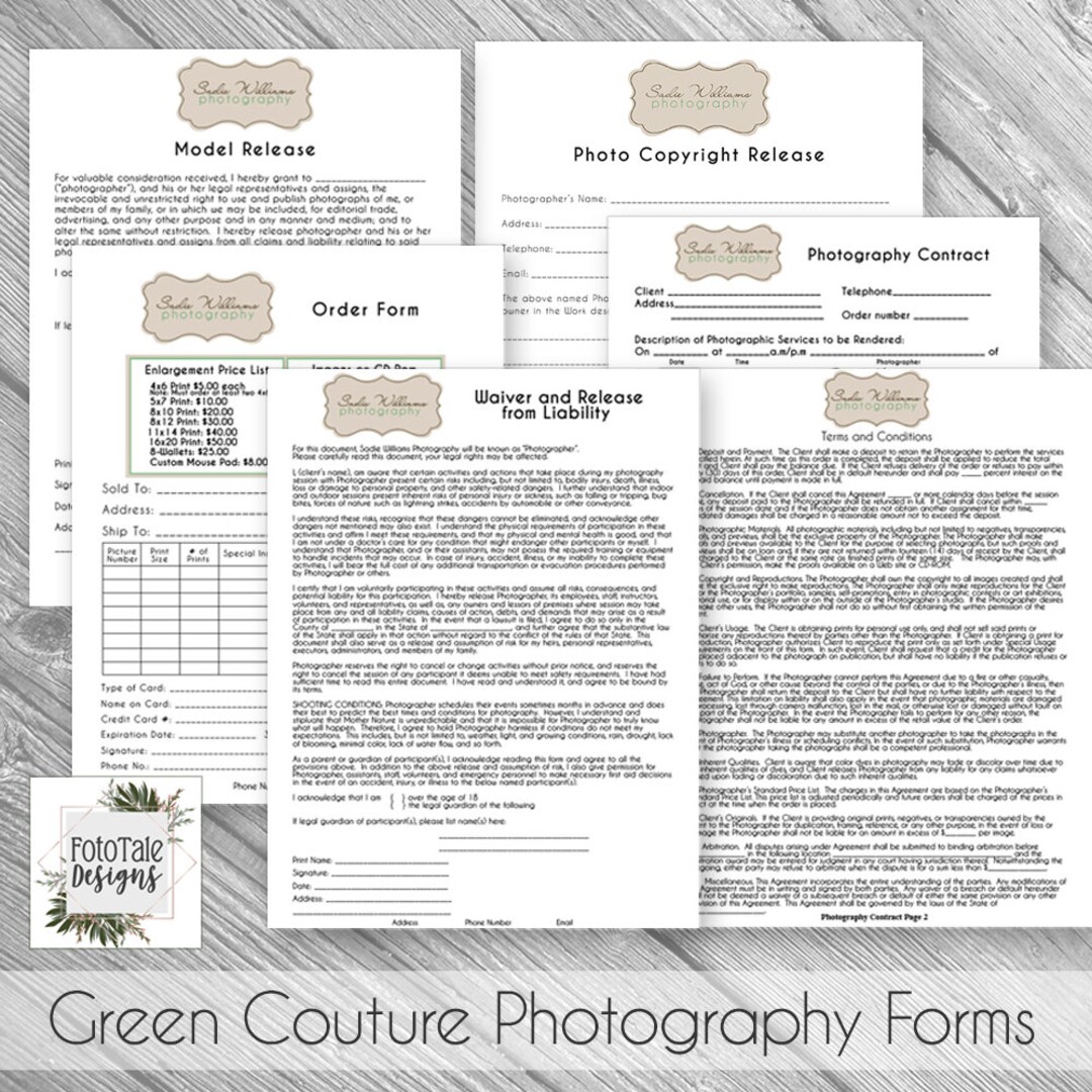 INSTANT DOWNLOAD- Professional Photography Forms- Contract, Model ...