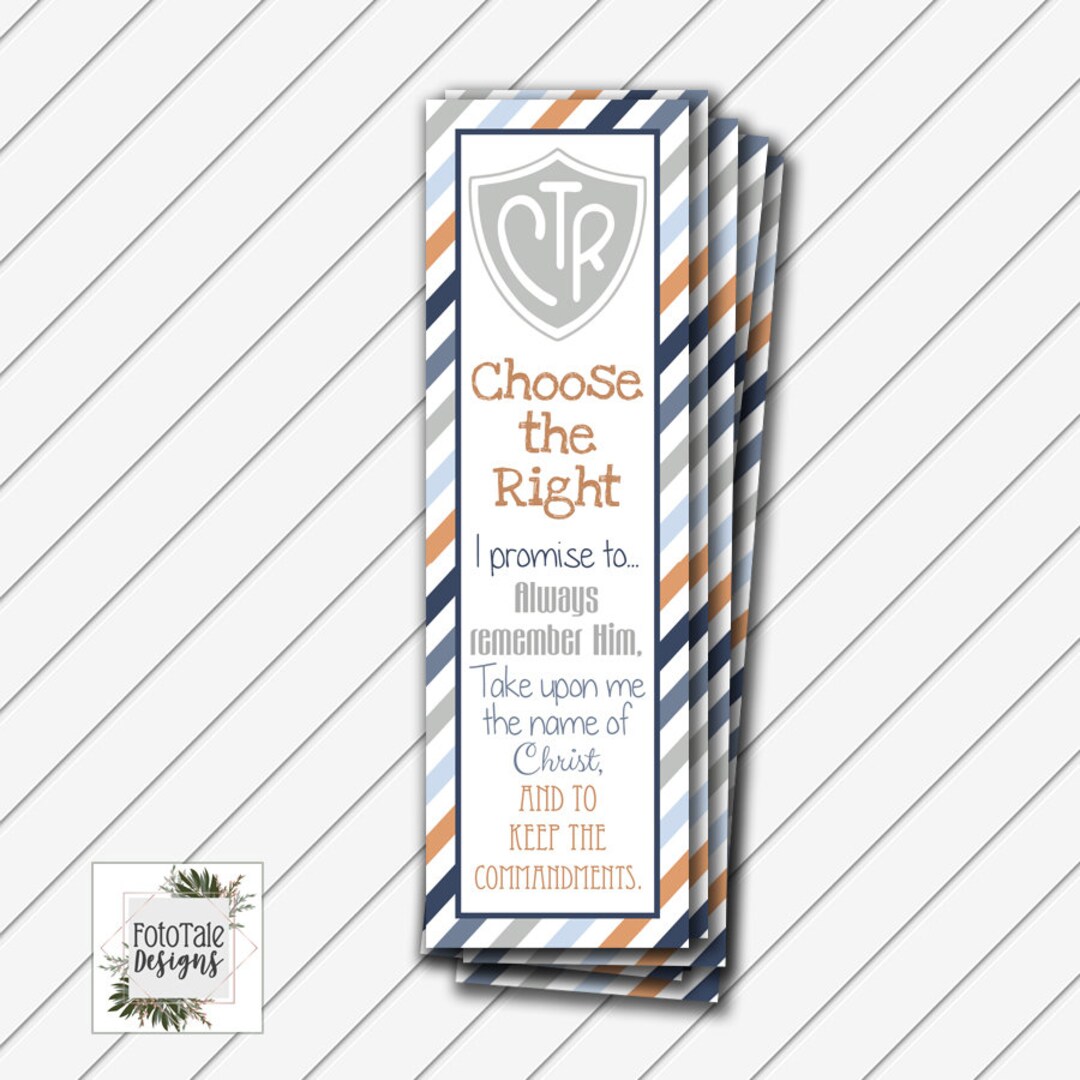 LDS Baptism Bookmark, 2x7 Card, Digital Printable, Blue Orange and Gray ...