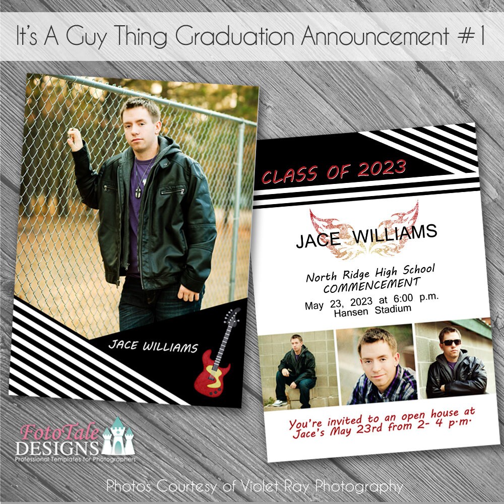 It's a Guy Thing Graduation Announcement COLLECTION- 5 Photo Templates ...