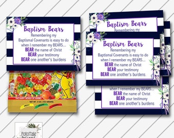 LDS Baptism Bears Tag, 2.5x3.5 Card, Digital Printable, Blush Pink and ...