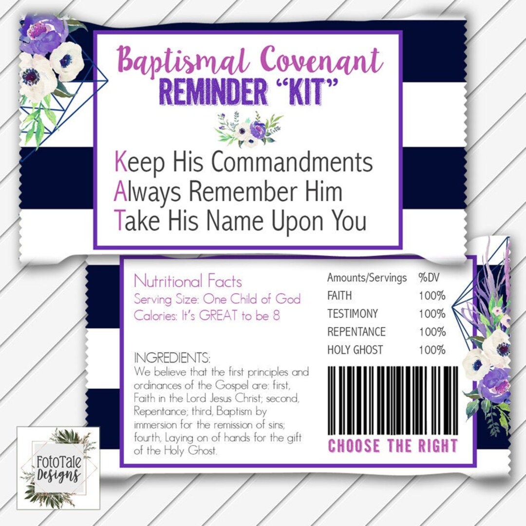 LDS Baptism Kit Kat Candy Wrapper Card, Digital Printable, Purple Navy ...