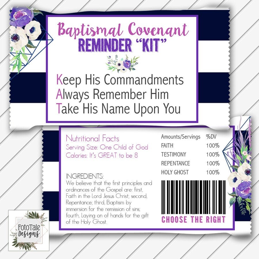 LDS Baptism Kit Kat Candy Wrapper Card, Digital Printable, Purple Navy ...