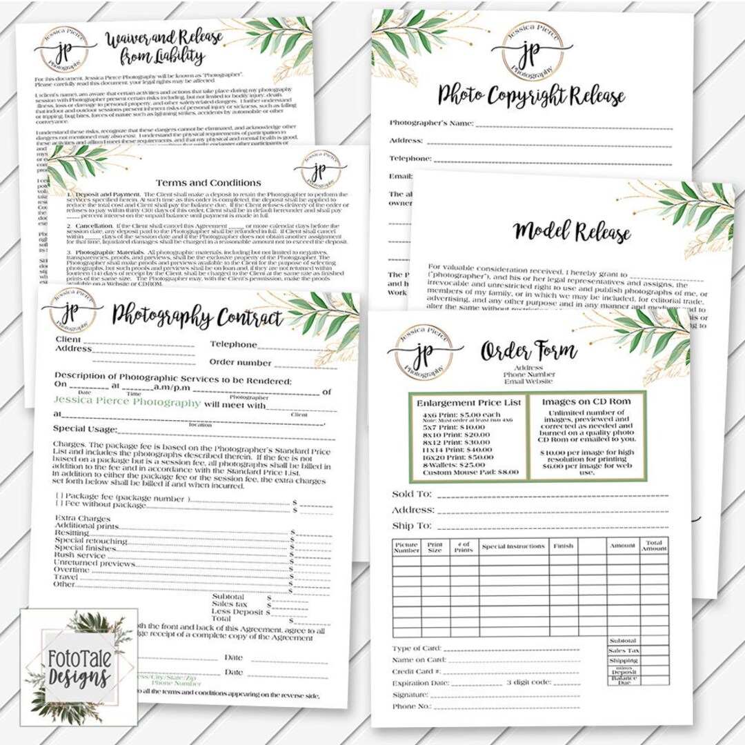 INSTANT DOWNLOAD- Professional Photography Forms- Contract, Model ...