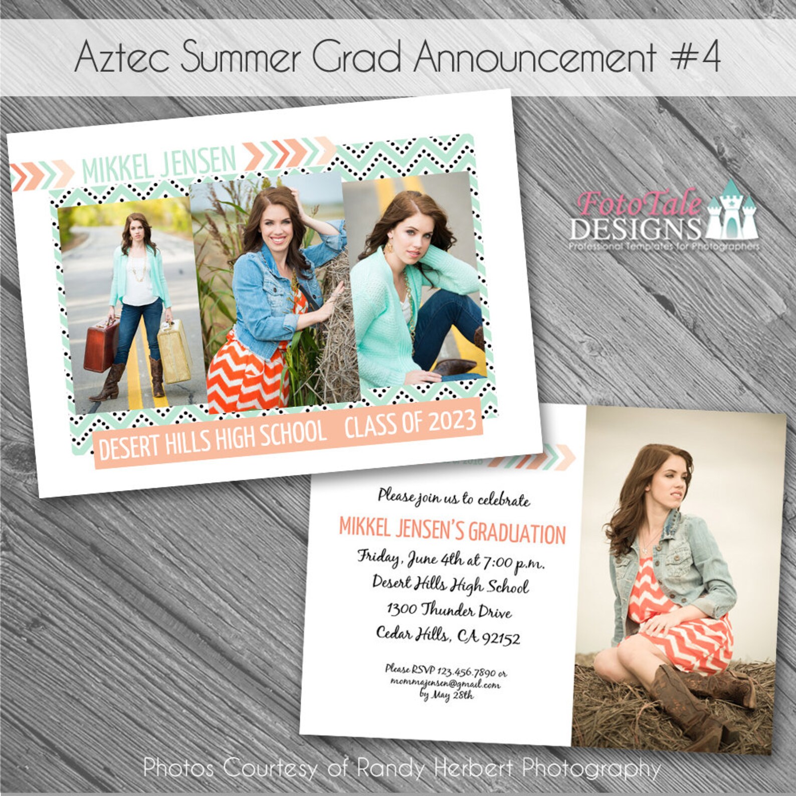 Aztec Summer Graduation Announcement COLLECTION- 5 Custom Photo ...
