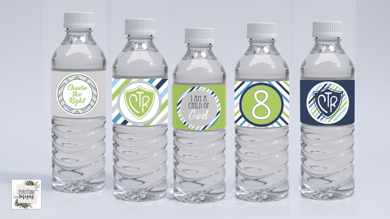 Printable Baptism Water Bottle Labels Navy Blue and Lime Green LDS ...