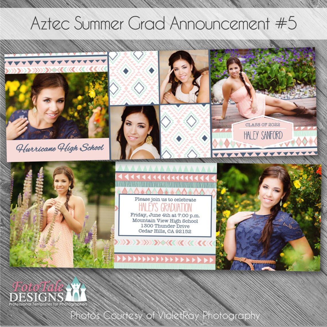 Instant Download- Aztec Summer Grad Ann 5- 5x5 Trifold Custom Photo ...