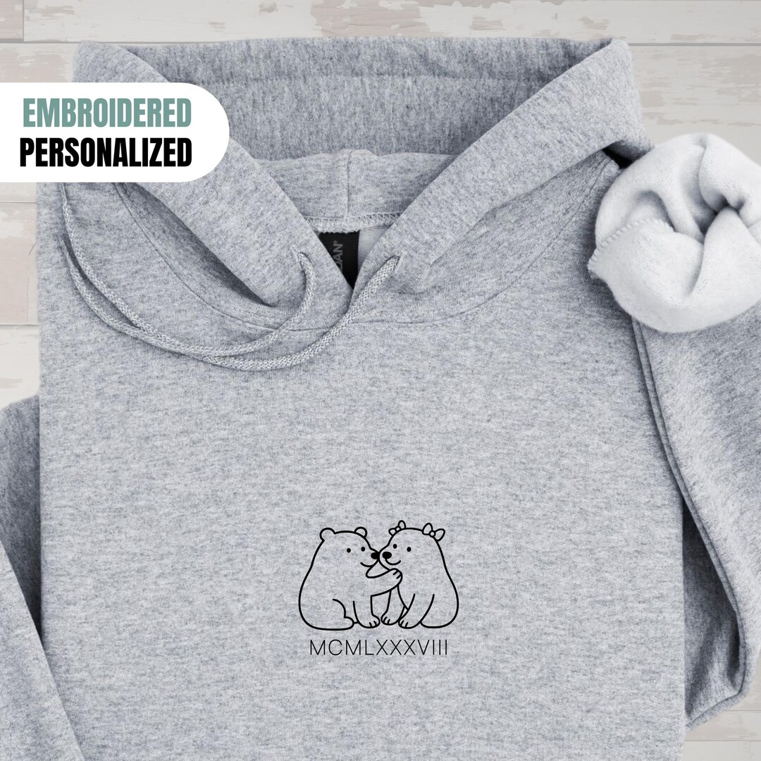 Embroidered Roman Numeral Teddy Bear Personalized Hoodie, Engagement ...