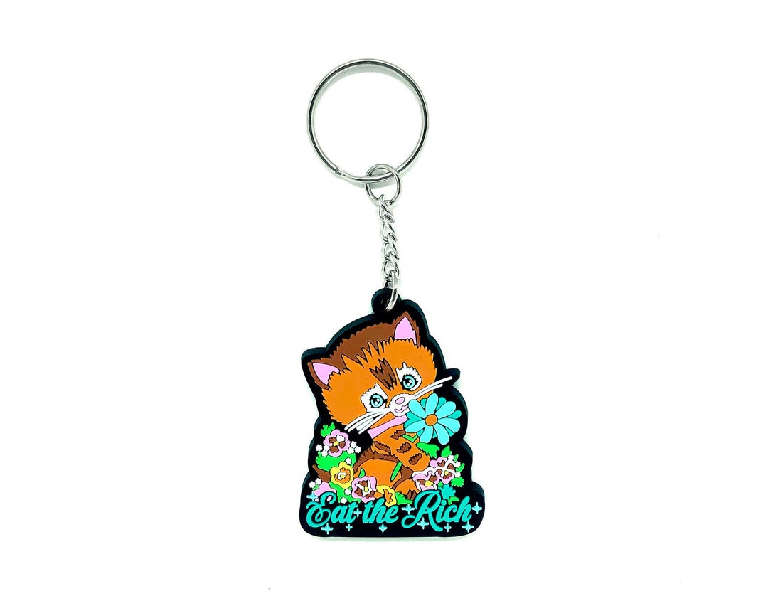 Cute Kitty Eat the Rich Keychain - Retro Vintage Cat Keychain ...