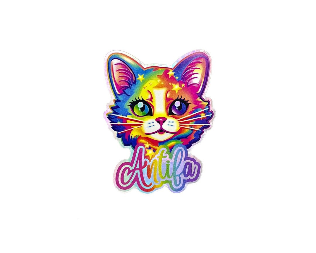 Retro Holographic Antifa Cat Sticker Anti-fascist Smash - Etsy
