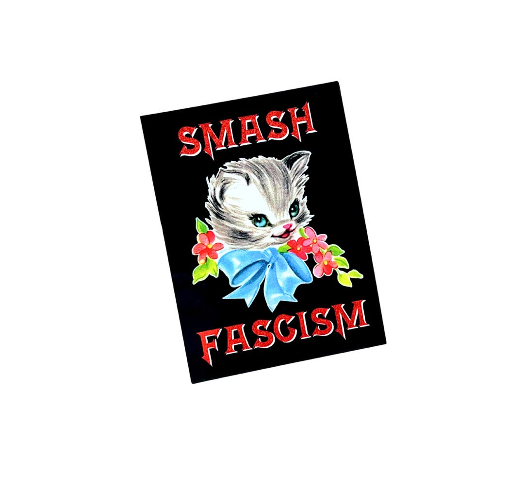 Cute Kitty Smash Fascism Glitter Sticker - Anti-fascist Fuck Nazis ...