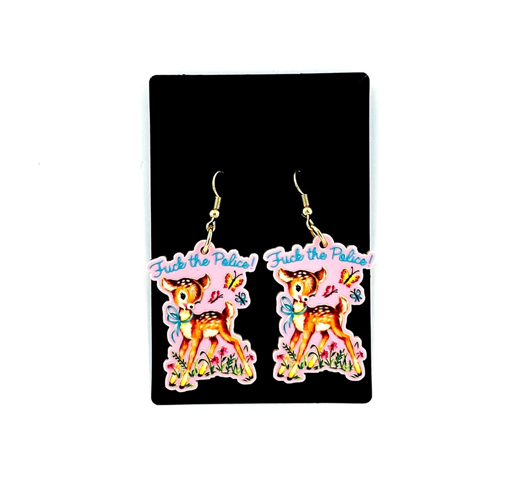 Cute Deer Fuck the Police Acrylic Earrings ACAB Antifa Anti-fascist ...