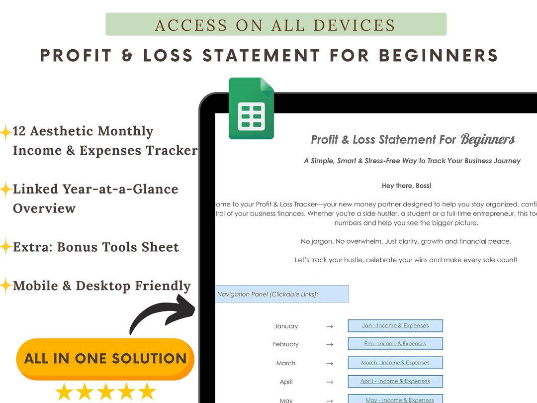 Profit and Loss Spreadsheet for Small Business | Google Sheets Tracker ...