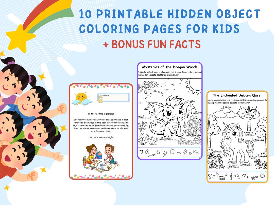 10 Printable Hidden Object Coloring Pages for Kids | Fun Find & Color ...