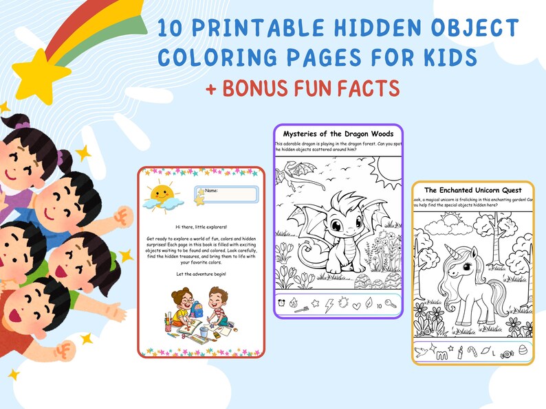 10 Printable Hidden Object Coloring Pages for Kids | Fun Find & Color ...