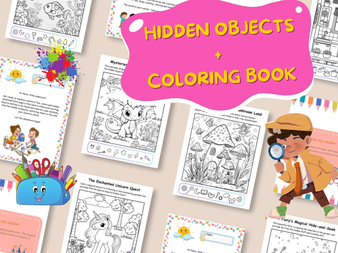 Hidden Object Coloring Pages for Kids: Fun Facts Activity (PDF) - Etsy